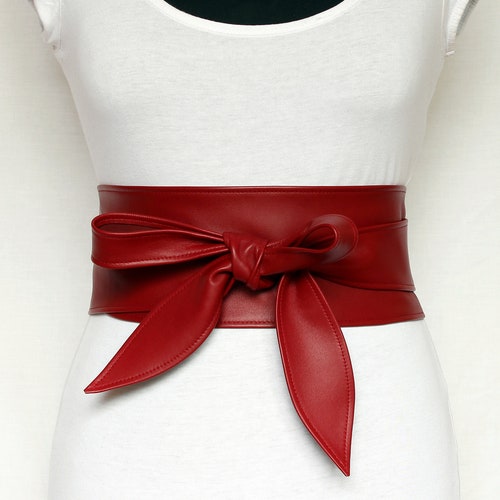Dark Red Obi Belt Leather Wrap Belt Burgundy Wedding - Etsy