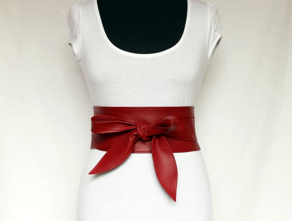 Dark Red Obi Belt Leather Belt Oxblood Wedding Women's | Etsy