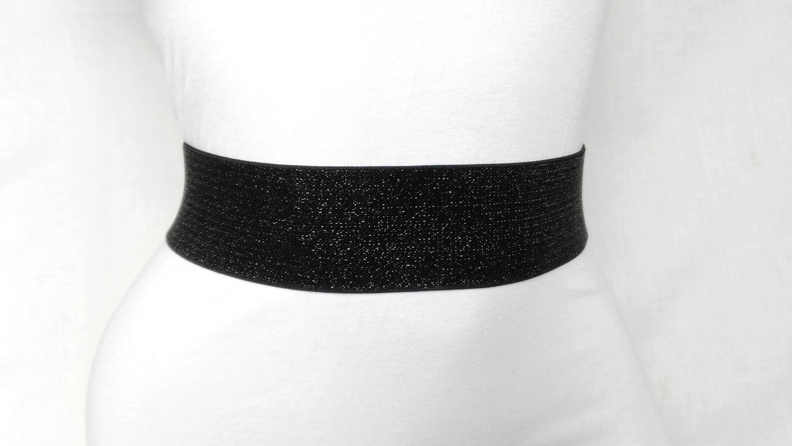 Black Glitter Stretch Belt 2" Sparkling Waist Cincher Elastic Wide ...