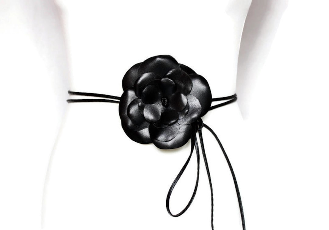 Black Flower Leather Belt Red Belt Genuine Lamb Skin Wrap Tie Belt - Etsy