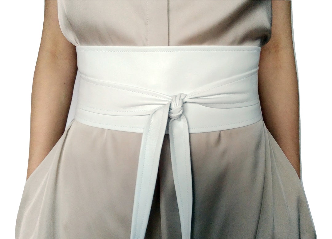 White Leather Obi Belt Women's Wrap Belt Wedding White Leather Bridal ...