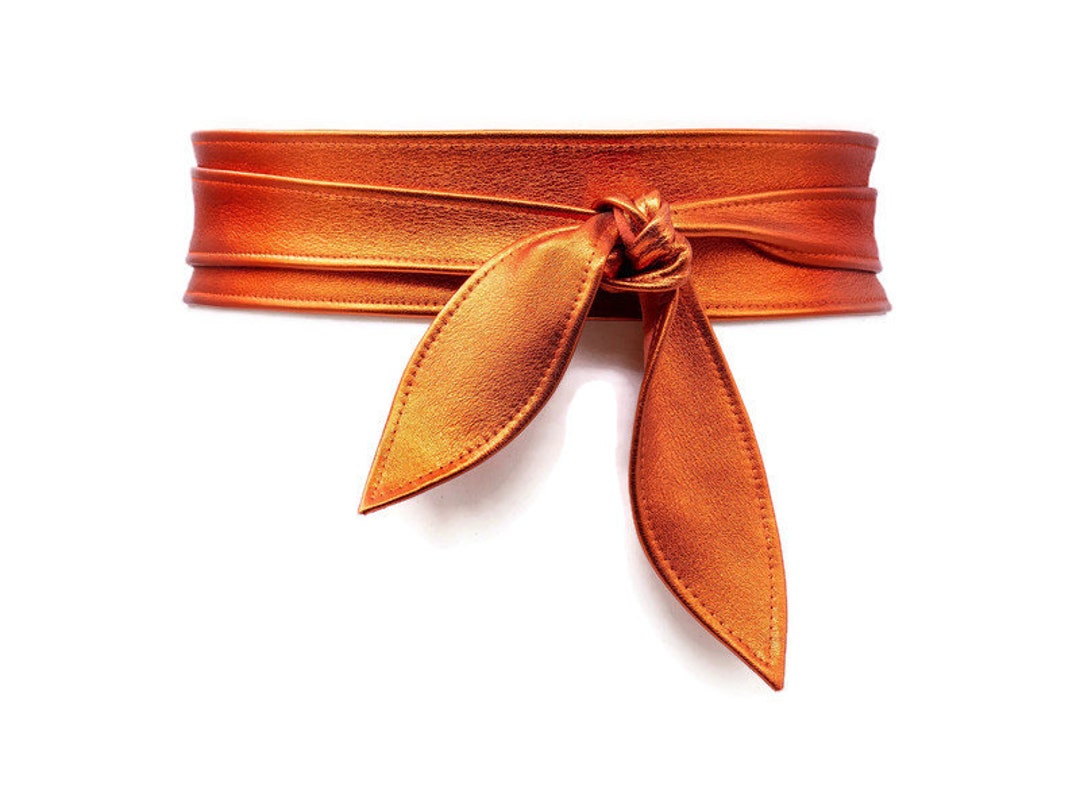 Leather Obi Belt Orange Metallic White Wedding Sash Women's Wrap Belt ...