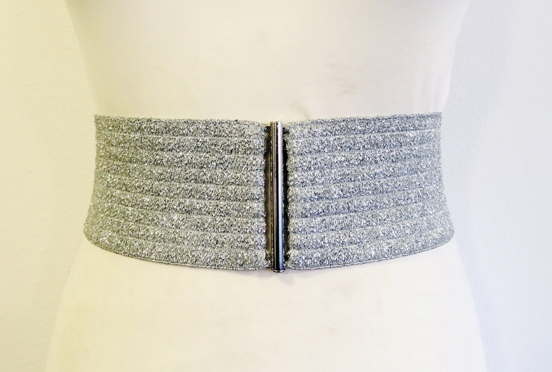 3'' Women's Belt Wide Silver Stretch Belt 8cm Shinny Elastic Belt Waist ...