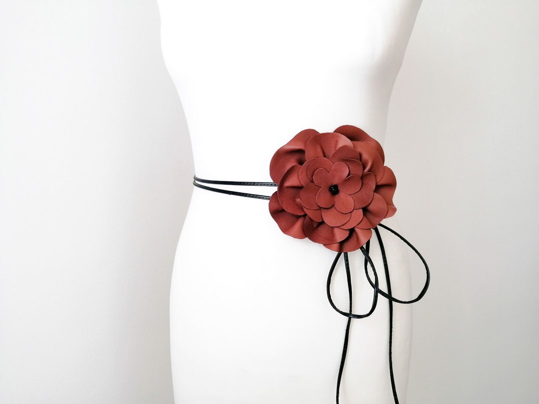 Women's Belt Leather Floral Belt Flower Taupe Black Belt Red Brown - Etsy