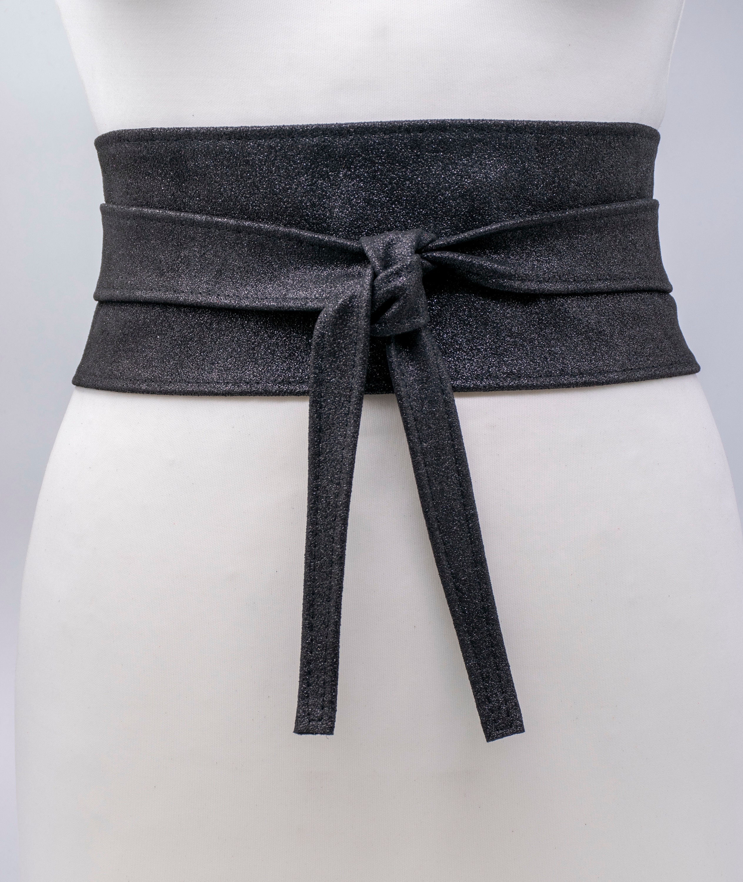 Black Glitter Suede Leather Obi Belt Wrap Waist Cincher Belt - Etsy