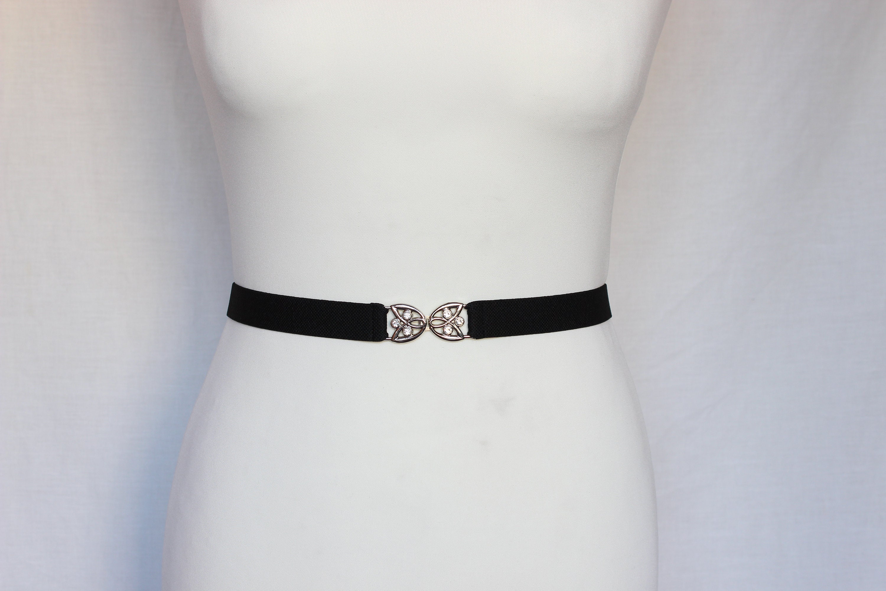 Black Waist Cincher belt Gold Silver clasp Women's elastic | Etsy