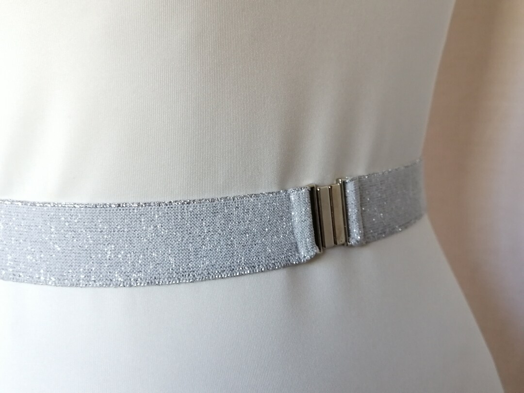 Women's Belt Silver Elastic Belt Waist Cincher Wedding Stretch Belt ...