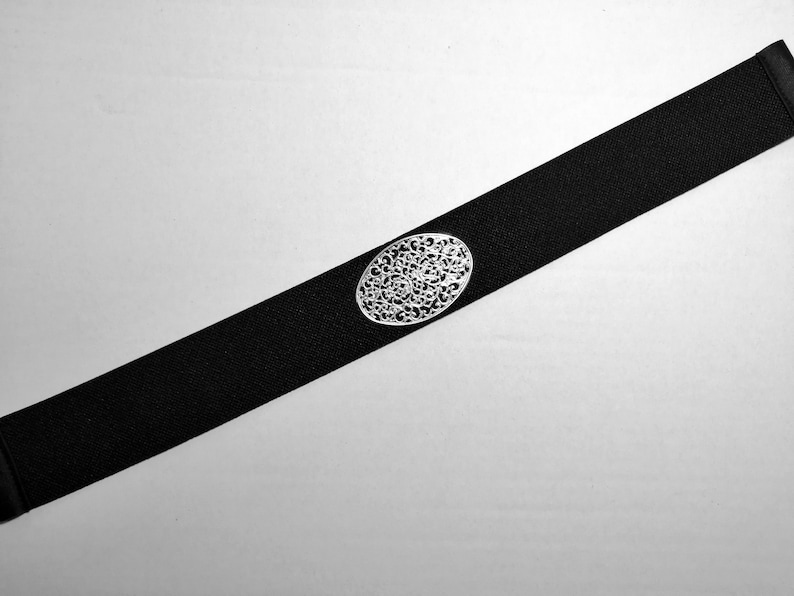 Black Elastic Belt Gold Filigree Brass Appliqué Waist Cincher | Etsy