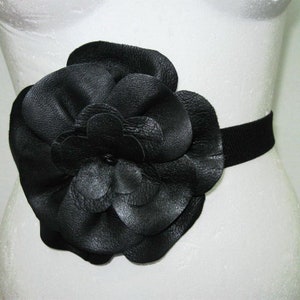 Black Leather Belt Flower Stretch Belt Black Belt Genuine Italian ...