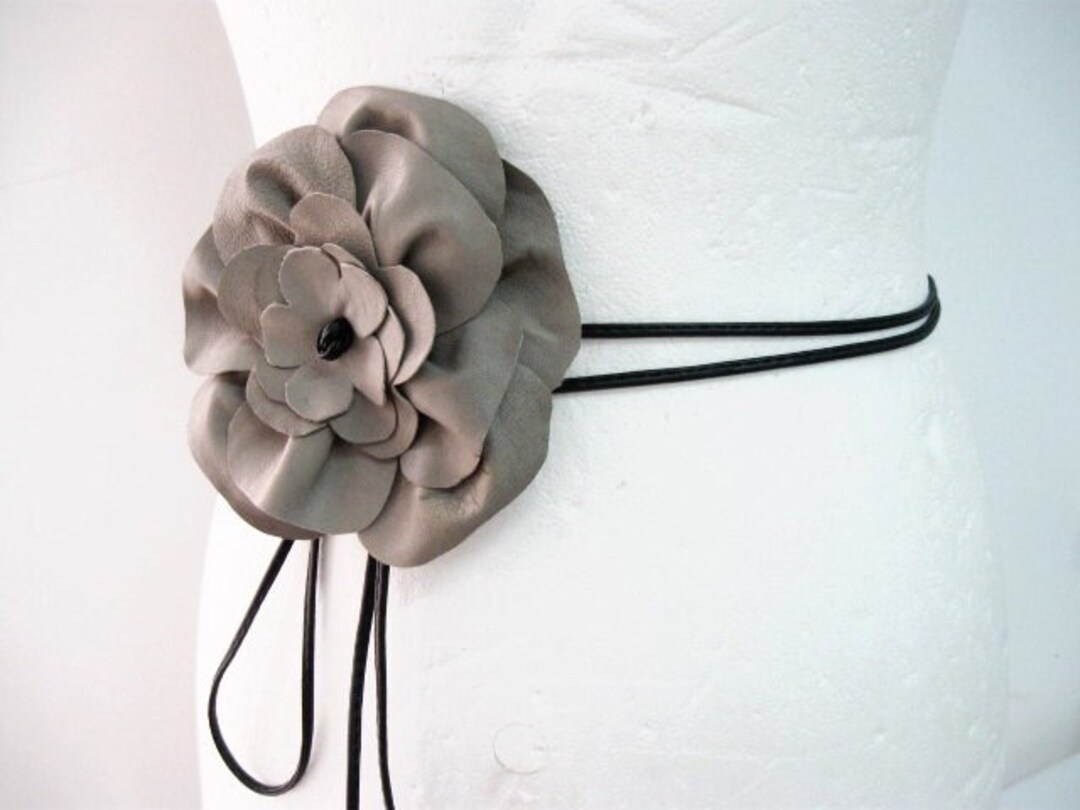 Women's Belt Leather Flower Belt Taupe Black Belt - Etsy