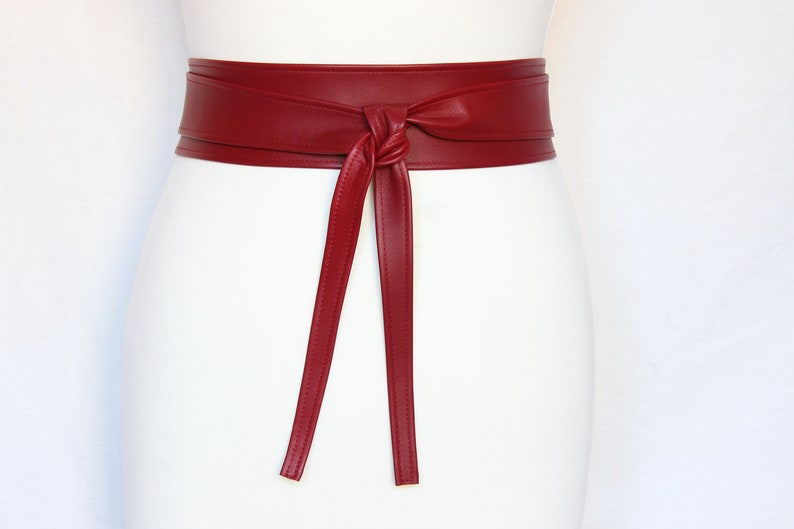 Dark Red Obi Belt Leather Wrap Belt Burgundy Wedding - Etsy