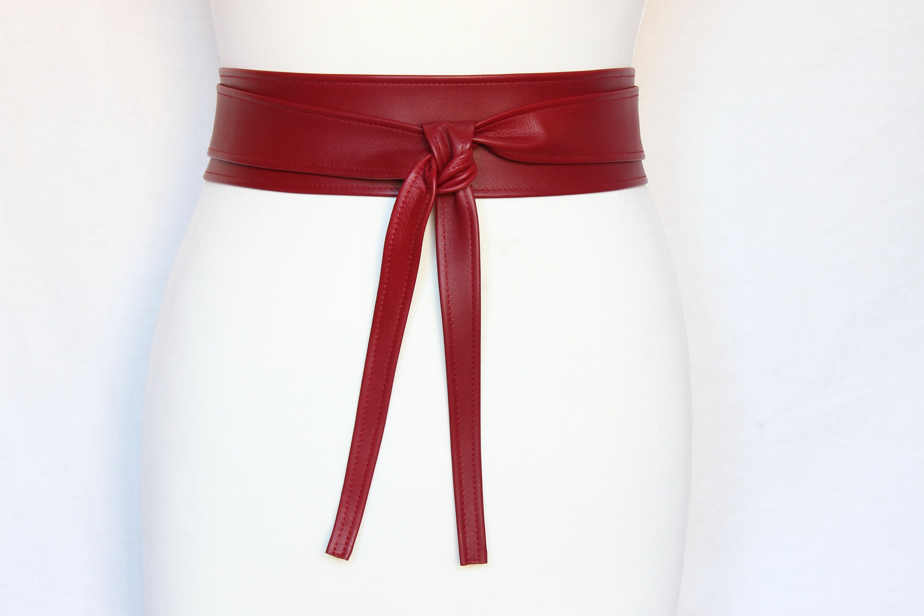 Dark Red Obi Belt Leather Wrap Belt Burgundy Wedding - Etsy