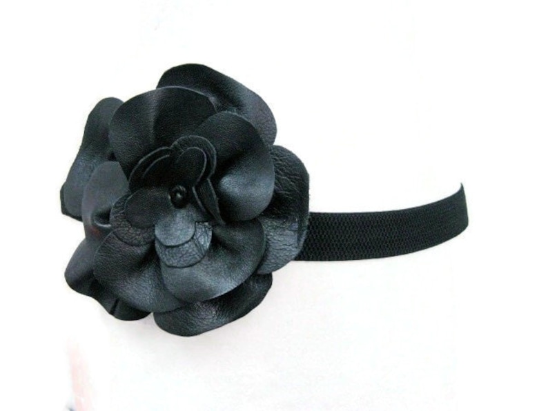 Black Leather Belt Flower Stretch Belt Black Belt Genuine - Etsy