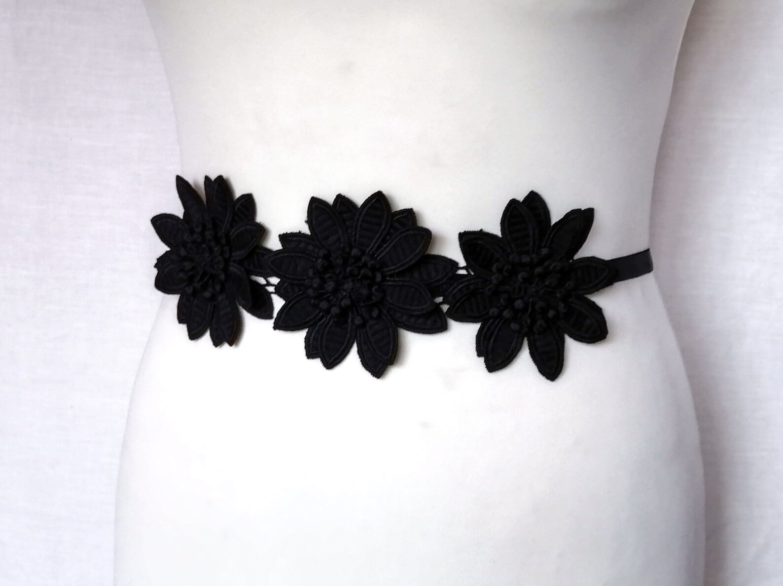 Lace Flower Belt Black Floral Stretch Belt Elastic Bridal Waist Cincher ...