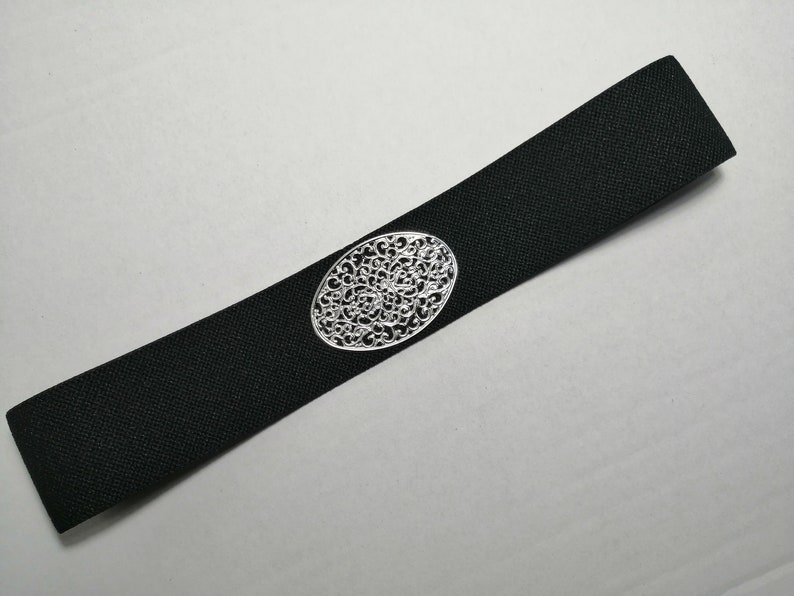 Black Elastic Belt Gold Filigree Brass Appliqué Waist Cincher | Etsy