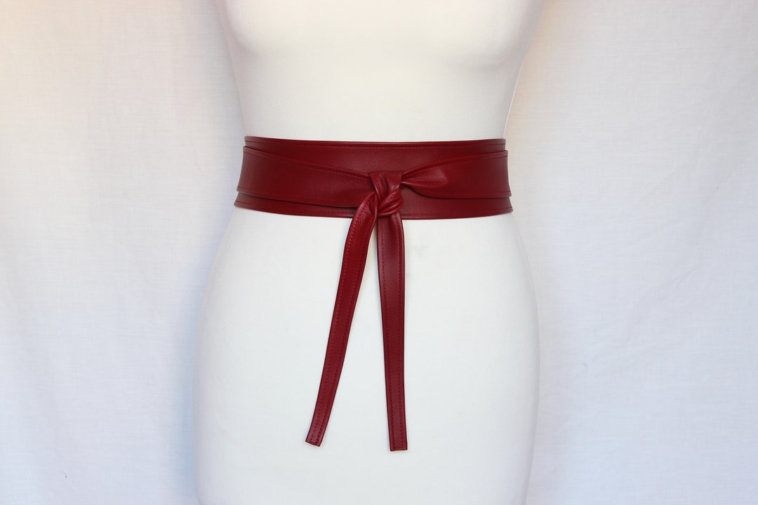 Dark Red Obi Belt Leather Wrap Belt Burgundy Women's Belt - Etsy