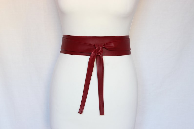 Dark Red Obi Belt Leather Wrap Belt Burgundy Wedding - Etsy