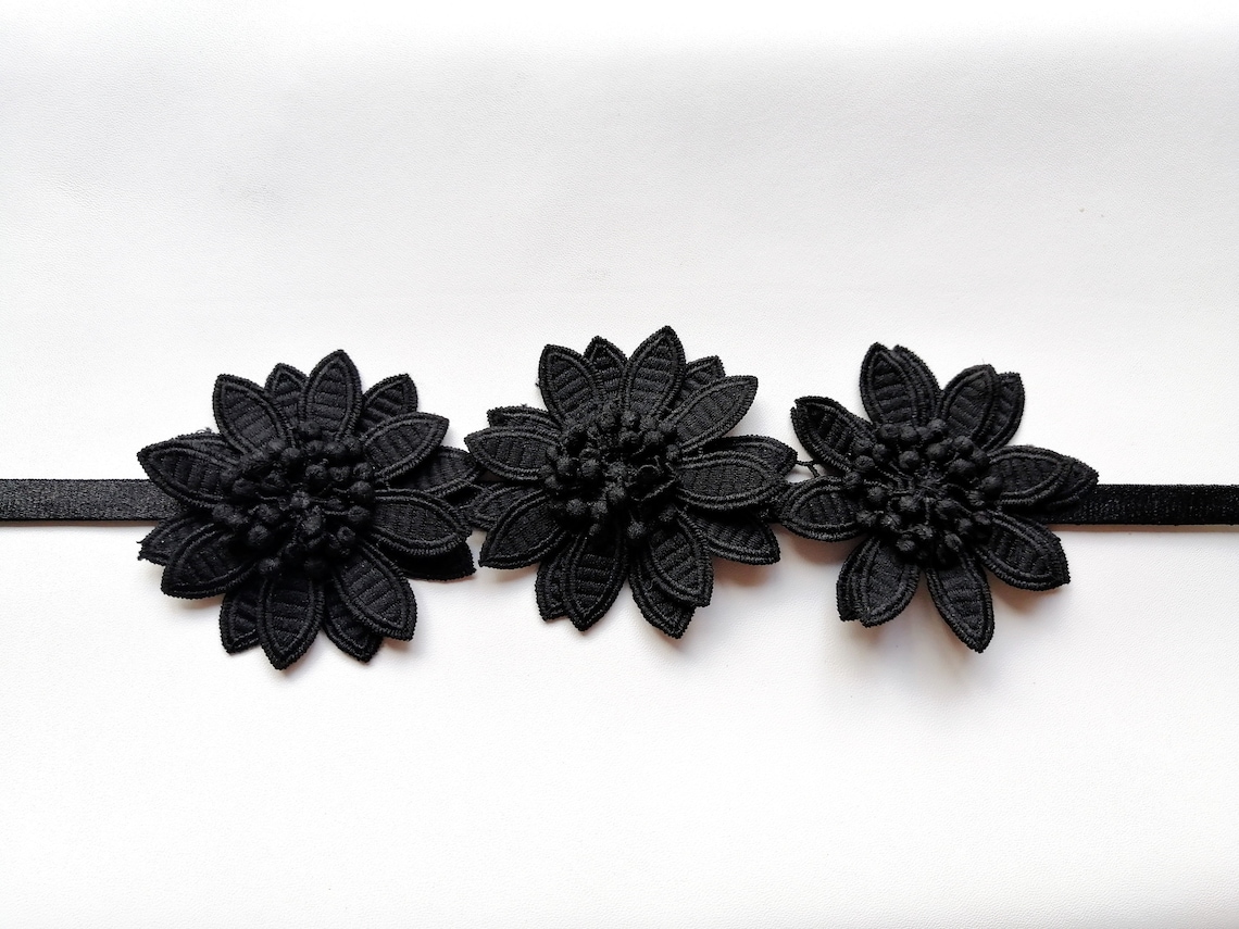 Lace Flower Belt Black Floral Stretch Belt Elastic Bridal Waist Cincher ...