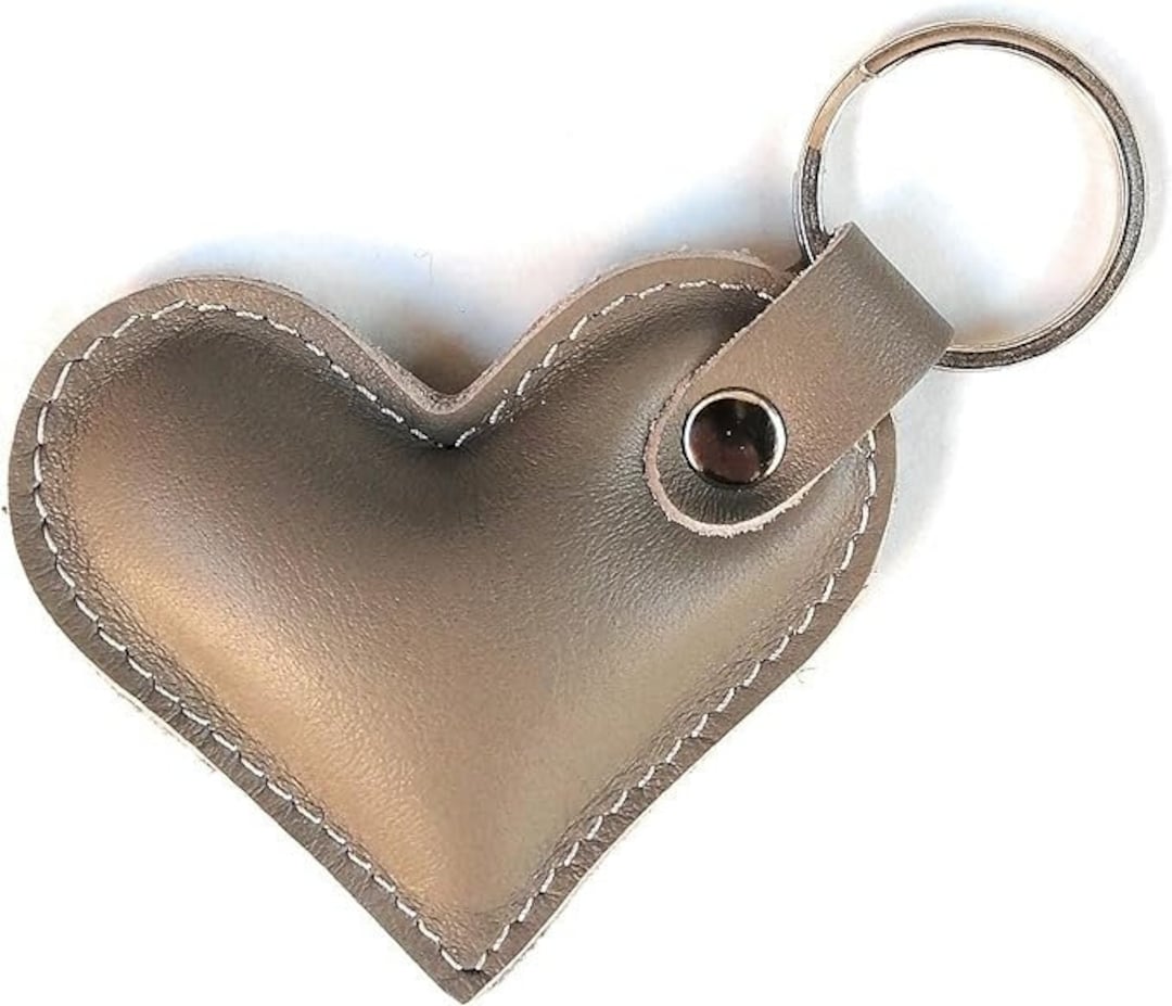 Taupe Gray Leather Heart Key Chain Valentines Day Red Bag Charm Hot ...