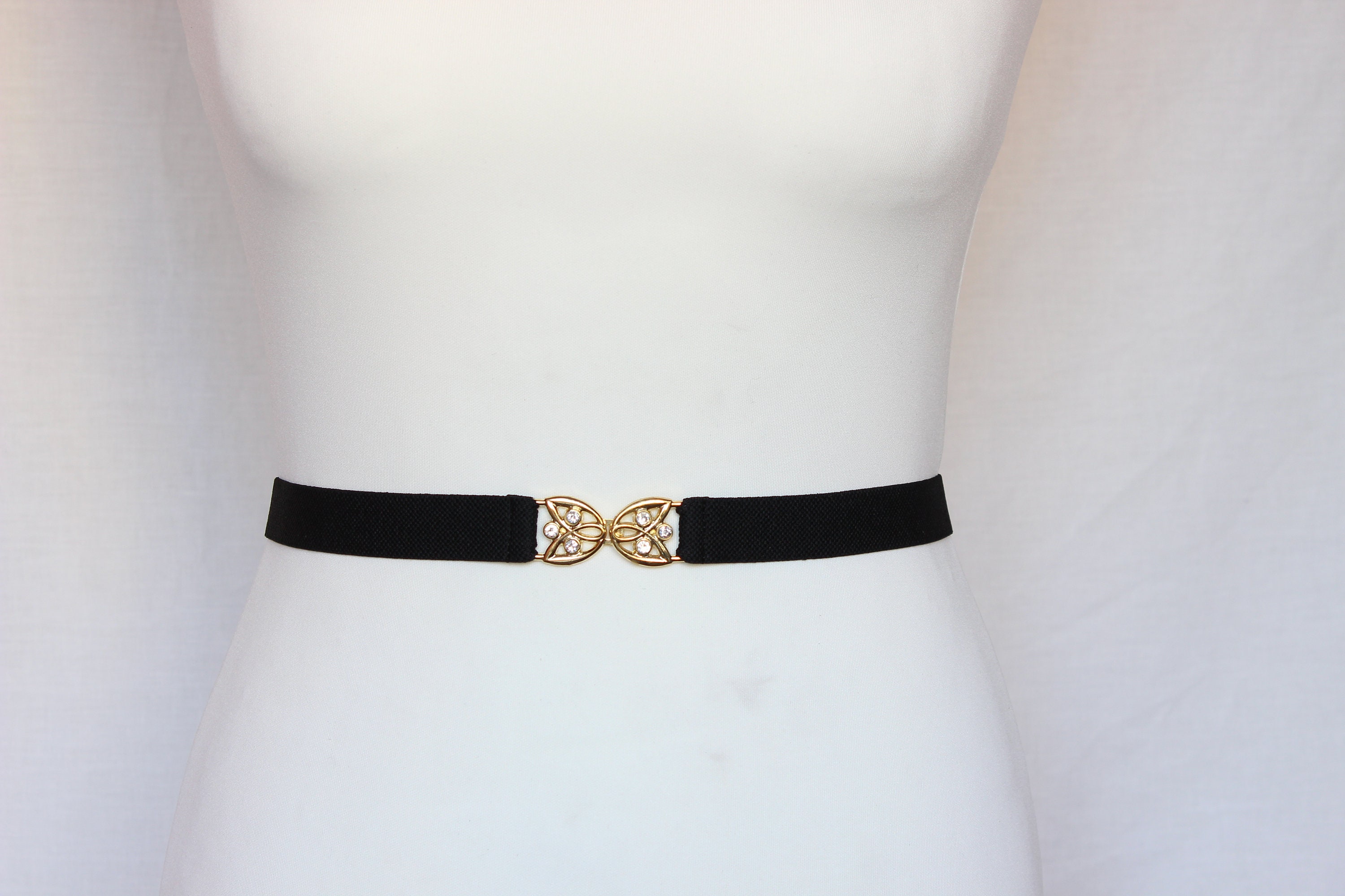 Black Waist Cincher belt Gold Silver clasp Women's elastic | Etsy