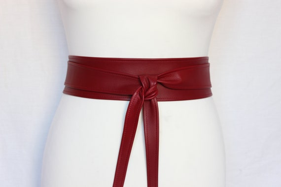 Dark Red Obi Belt Leather Wrap Belt Burgundy Wedding | Etsy