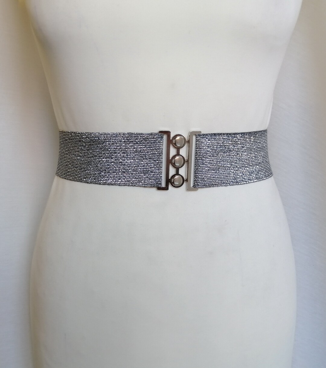 Silver or Black Elastic Belt Sparkling Stretch Cinched Belt - Etsy