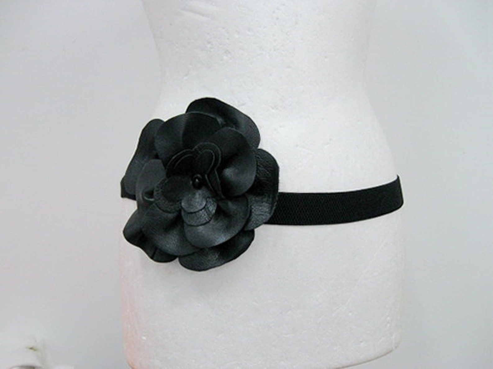 Black Leather Belt Flower Stretch Belt Black Belt Genuine - Etsy