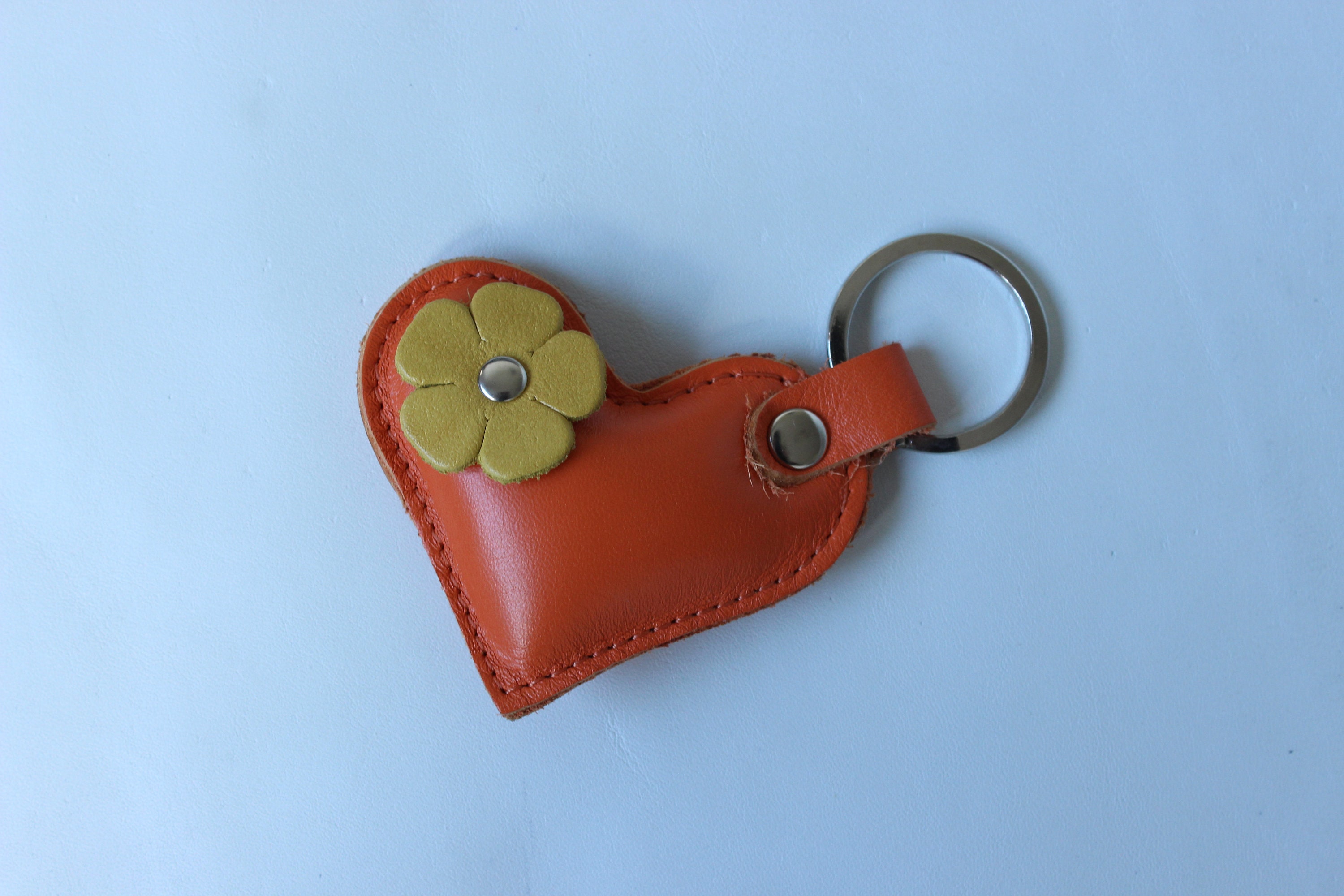 Leather Heart Key Chain Red Bag Charm Key Fob Gold Car - Etsy