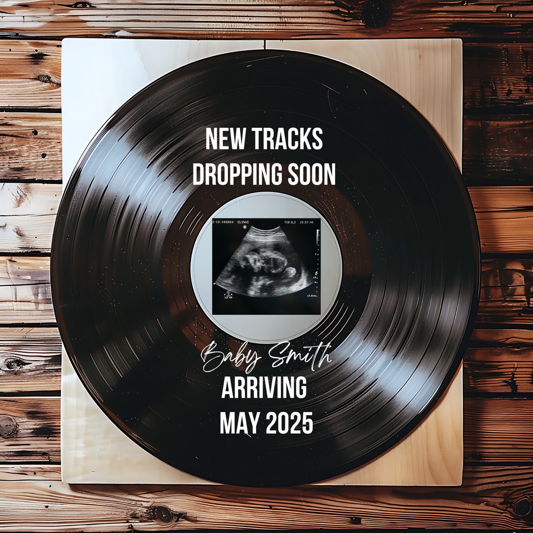 Vinyl Music Digital Pregnancy Announcement | Gender Neutral | Boy Girl ...