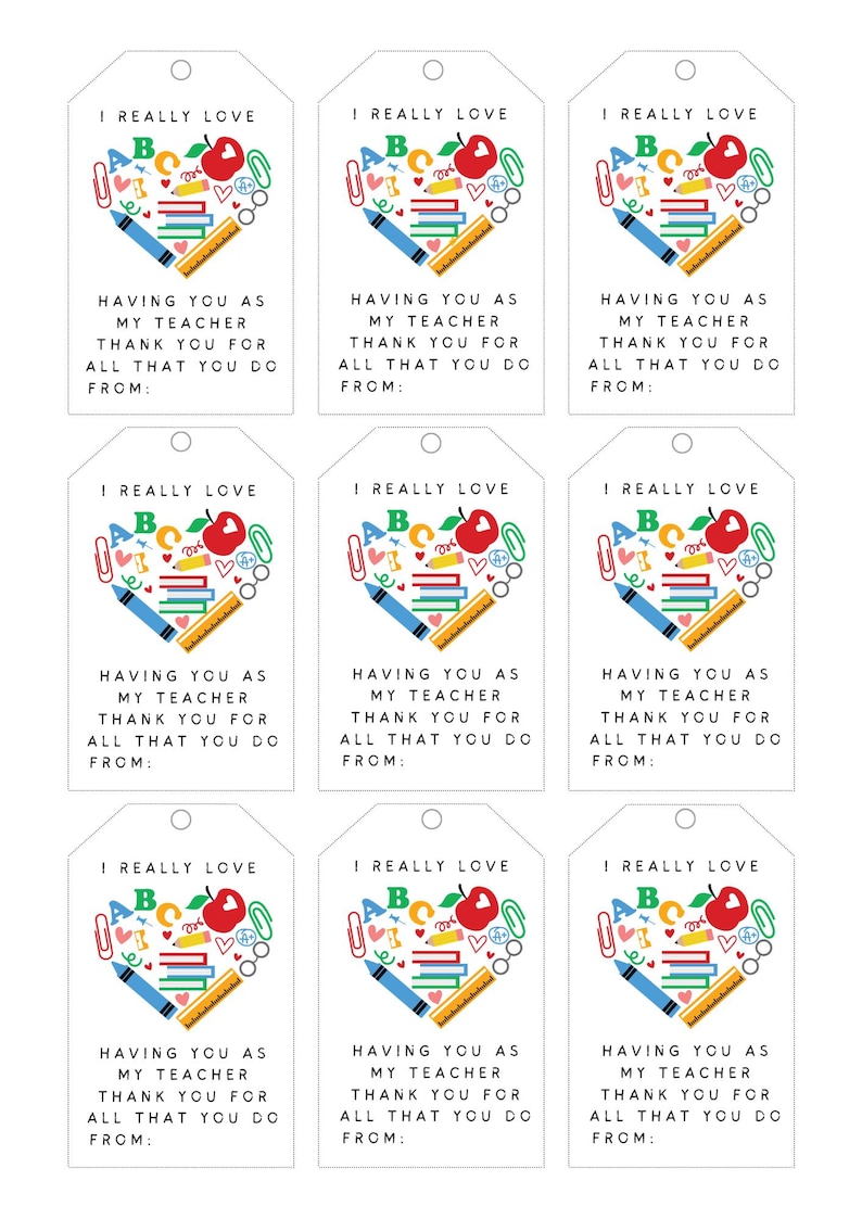Teacher Appreciation Gift Tag: Printable Thank You Favor (digital ...