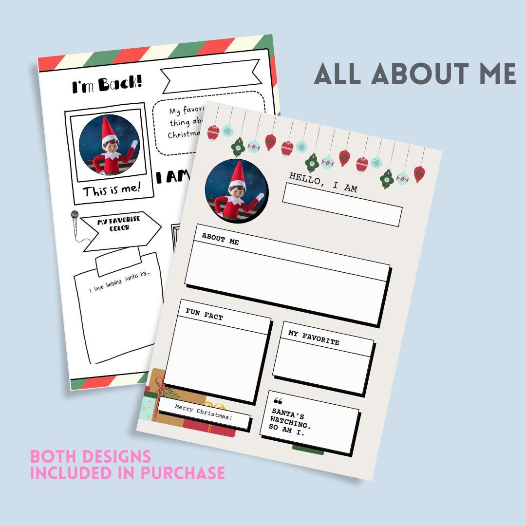 Elf All About Me Worksheet, Im Back Christmas Elf Letters Kit, DIY ...