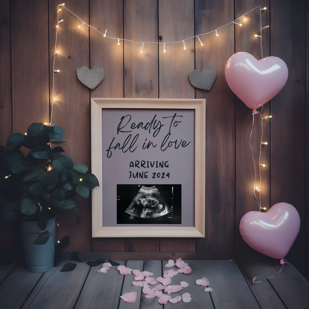 Valentine's Day Fall in Love Digital Pregnancy Announcement / Heart ...