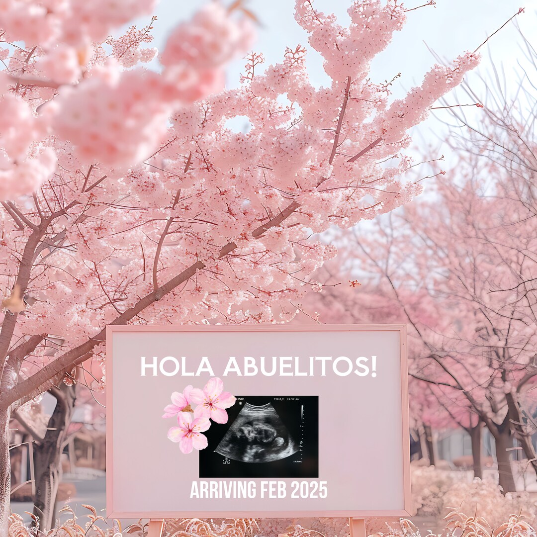 Español Pink Flowers Pregnancy Baby Announcement Ultrasound Digital ...