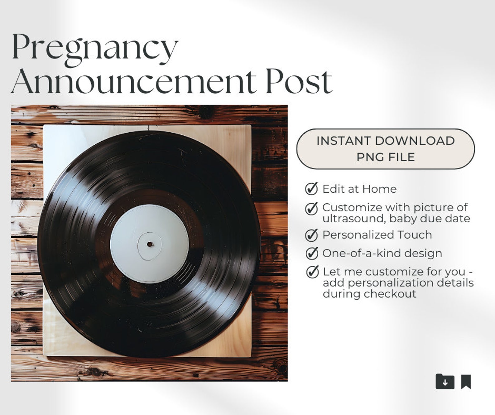 Vinyl Music Digital Pregnancy Announcement | Gender Neutral | Boy Girl ...