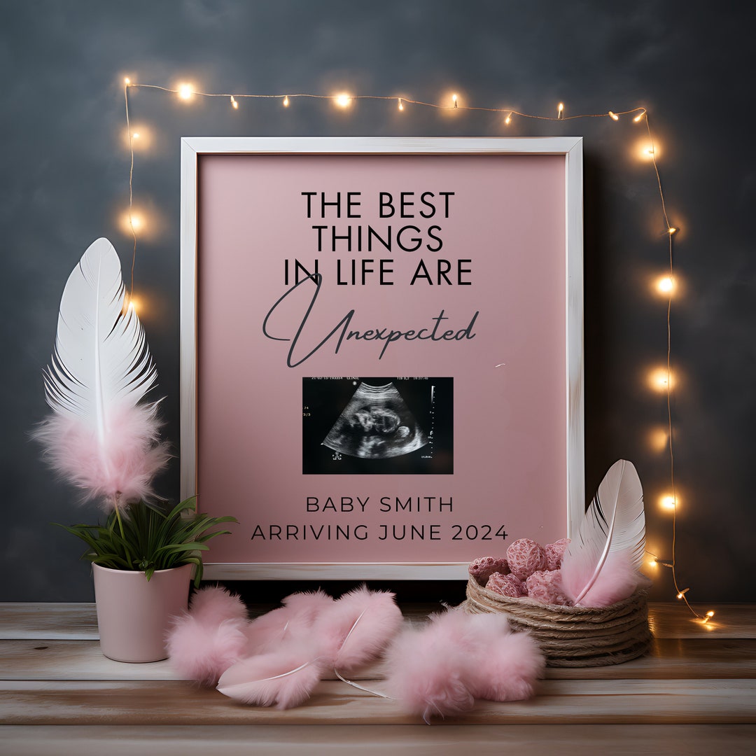 Boho Pink Feather Baby Announcement: Social Media Pregnancy Reveal ...