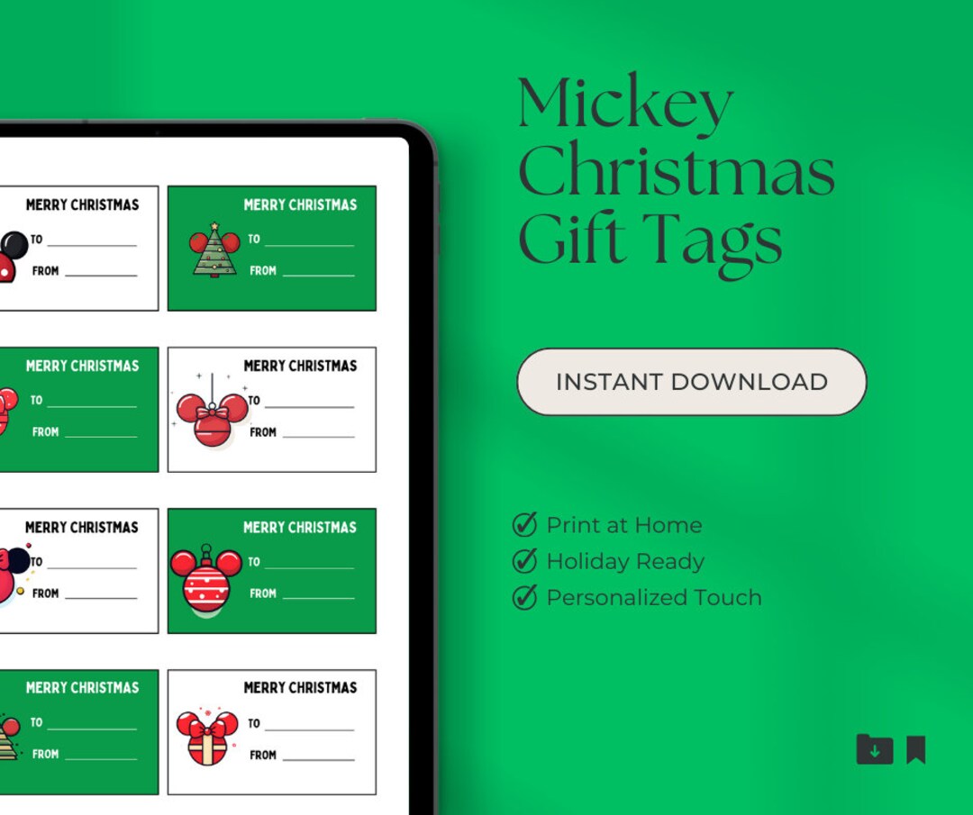 Christmas Mickey Gift Tags, Set of 8 Tags, Mickey Mouse Christmas ...