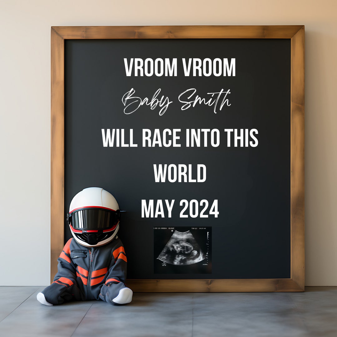 Vroom Vroom Race Car Gender Reveal Pregnancy Announcement, Cars Boy ...