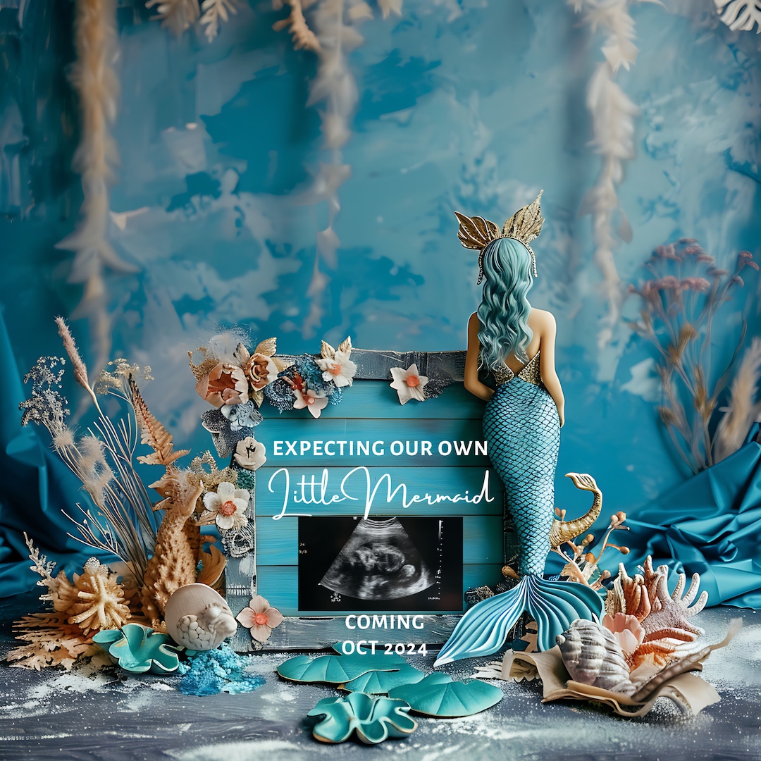 Vintage Mermaid Pregnancy Baby Announcement, Mermaid Nursery, Digital ...
