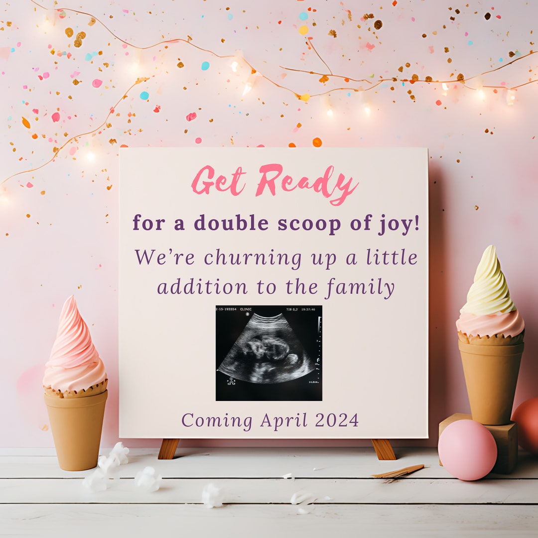 Ice Cream Twins Pregnancy Announcement: Neutral Letterboard (digital ...