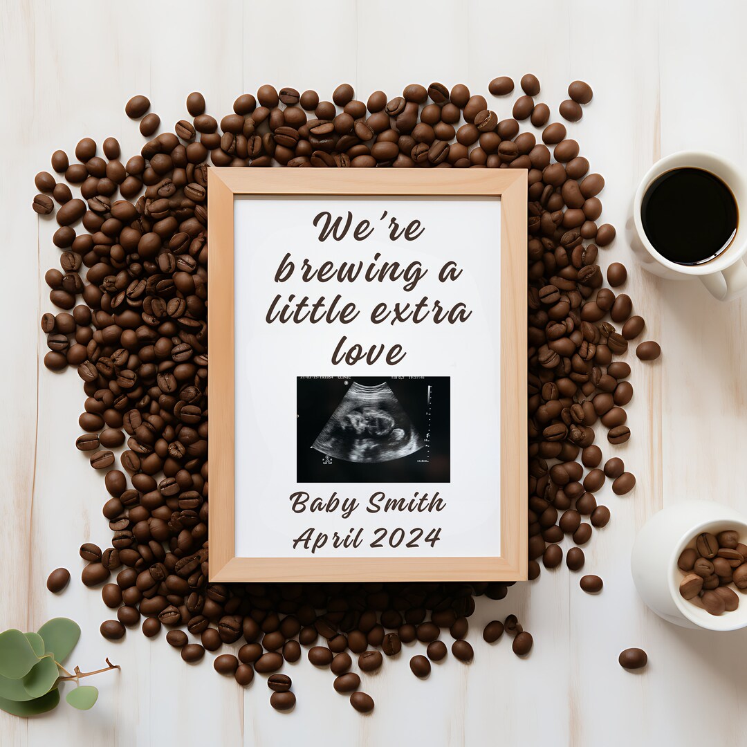 Spill the Beans Coffee Digital Pregnancy Announcement Neutral Coffee ...
