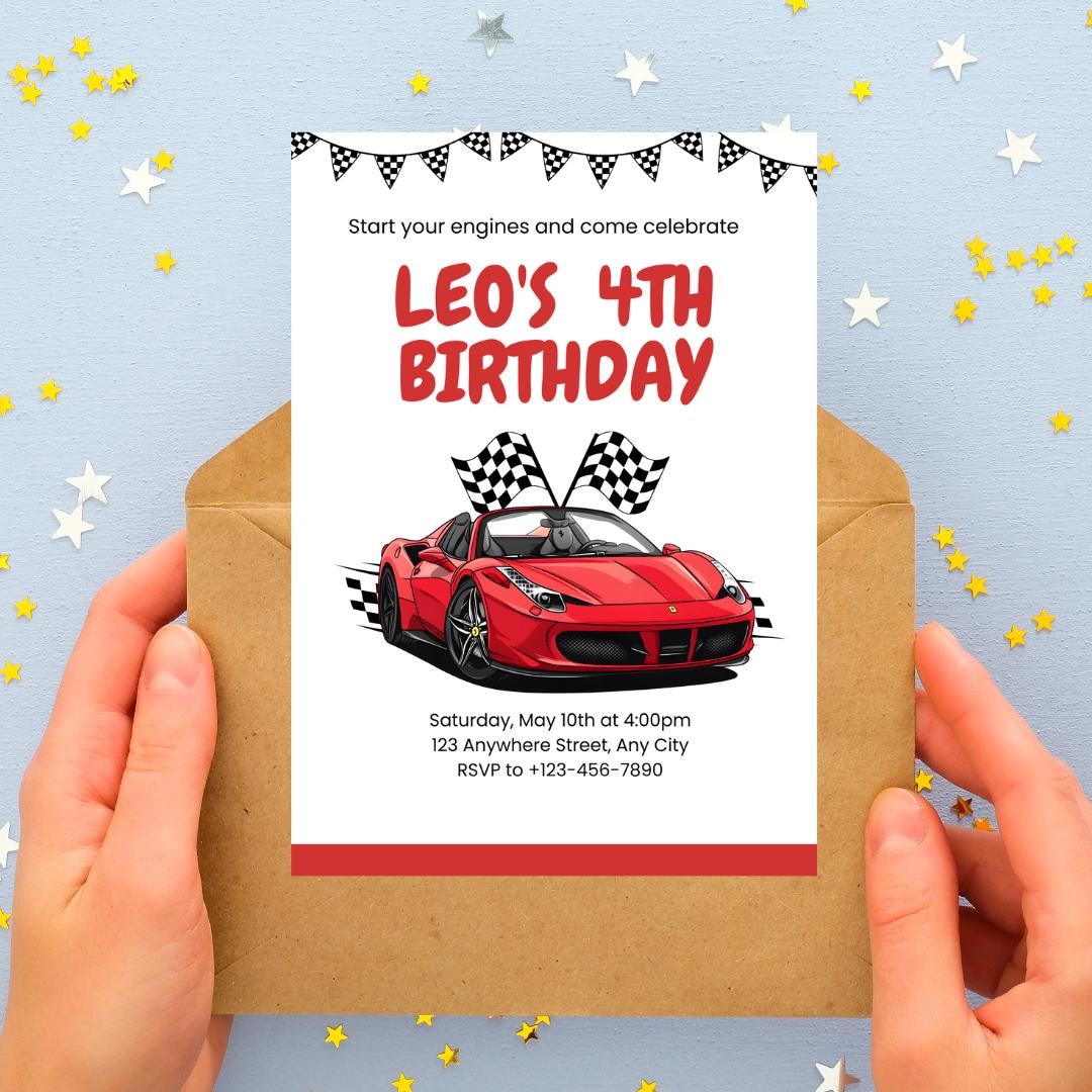 Ferrari Birthday Invitation: Racing Car Party, Canva Template (digital ...