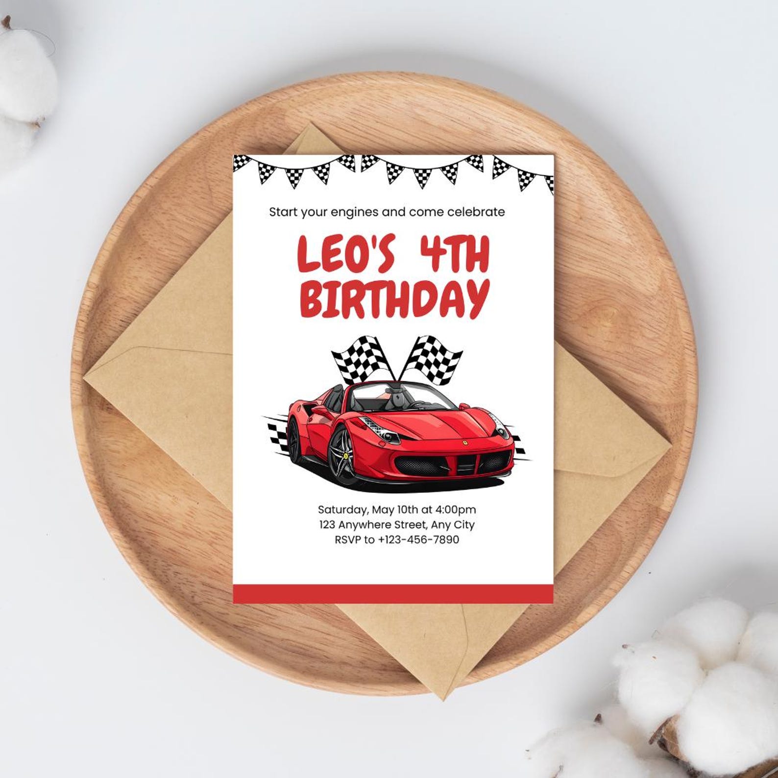 Ferrari Inspired Birthday Invitation, Boys Birthday, Racing Hot Wheels ...