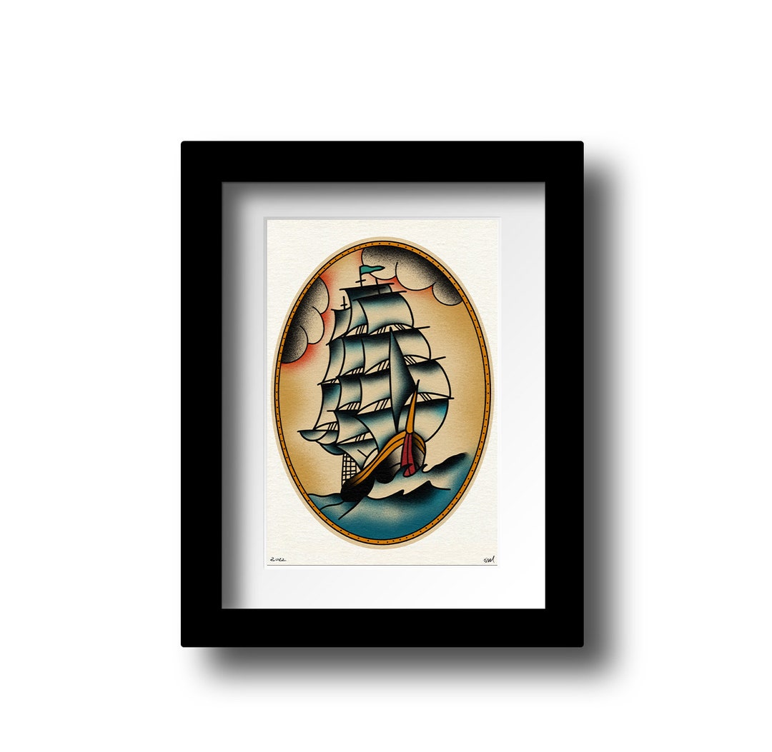 Ship Nautical Old School Traditional Tattoo Flash Print - Etsy
