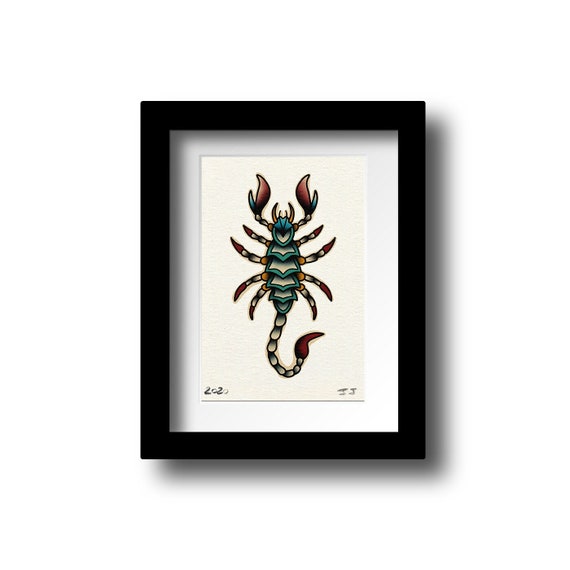 Scorpion Old School Traditional Tattoo Flash Print A5 | Etsy