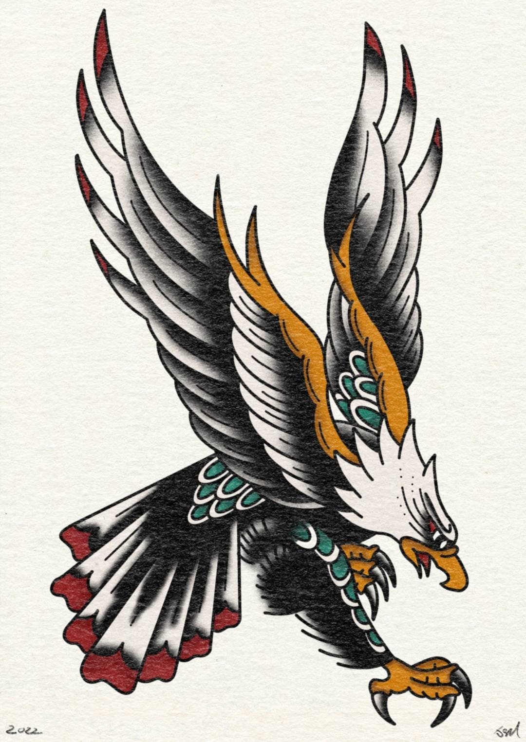 American Eagle Old School Traditional Tattoo Flash Print - Etsy