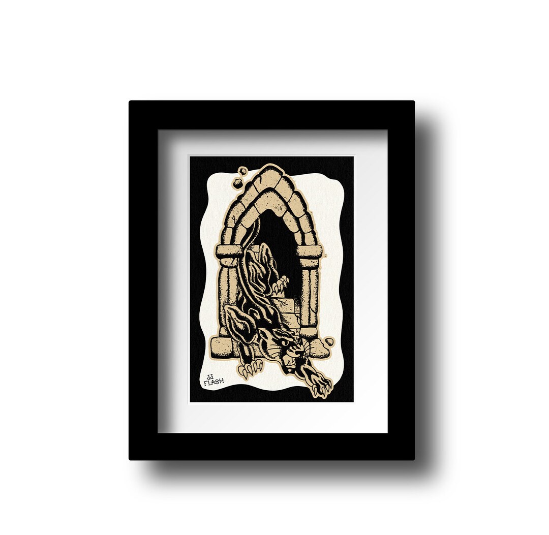 Panther Portal Old School Traditional Tattoo Flash Print A5 - Etsy