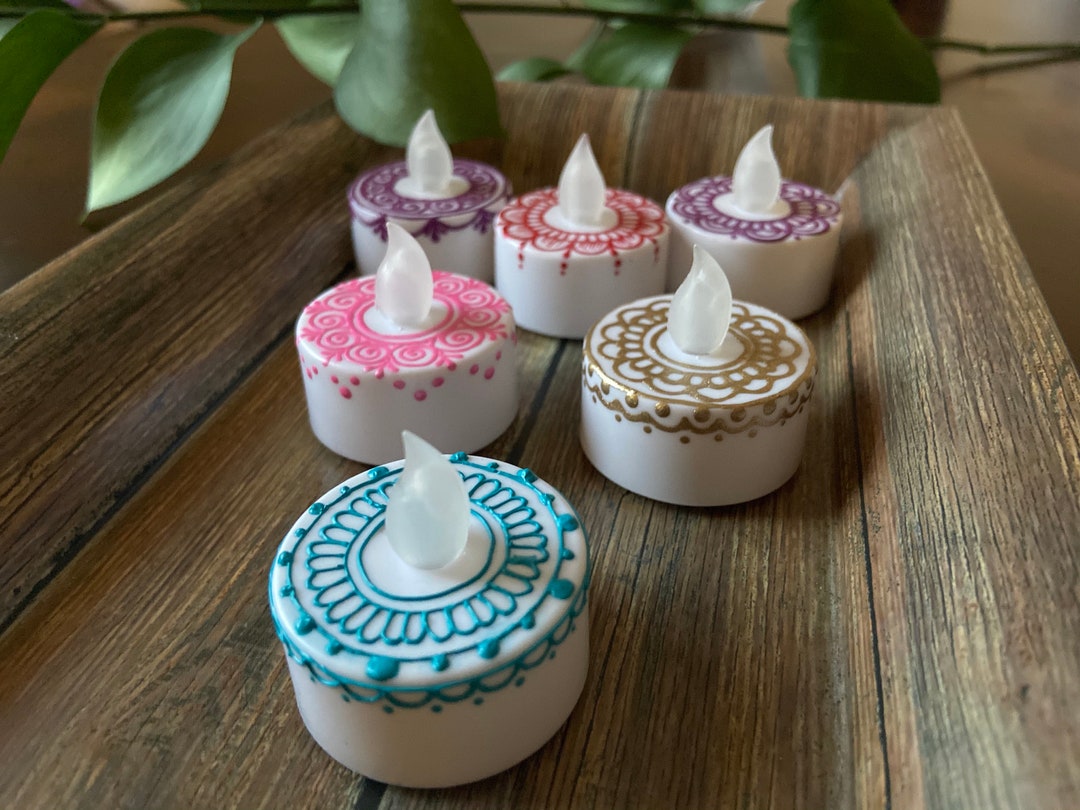 Flameless Decorated Henna Tea Lights Set/battery Operated Candles/gift ...