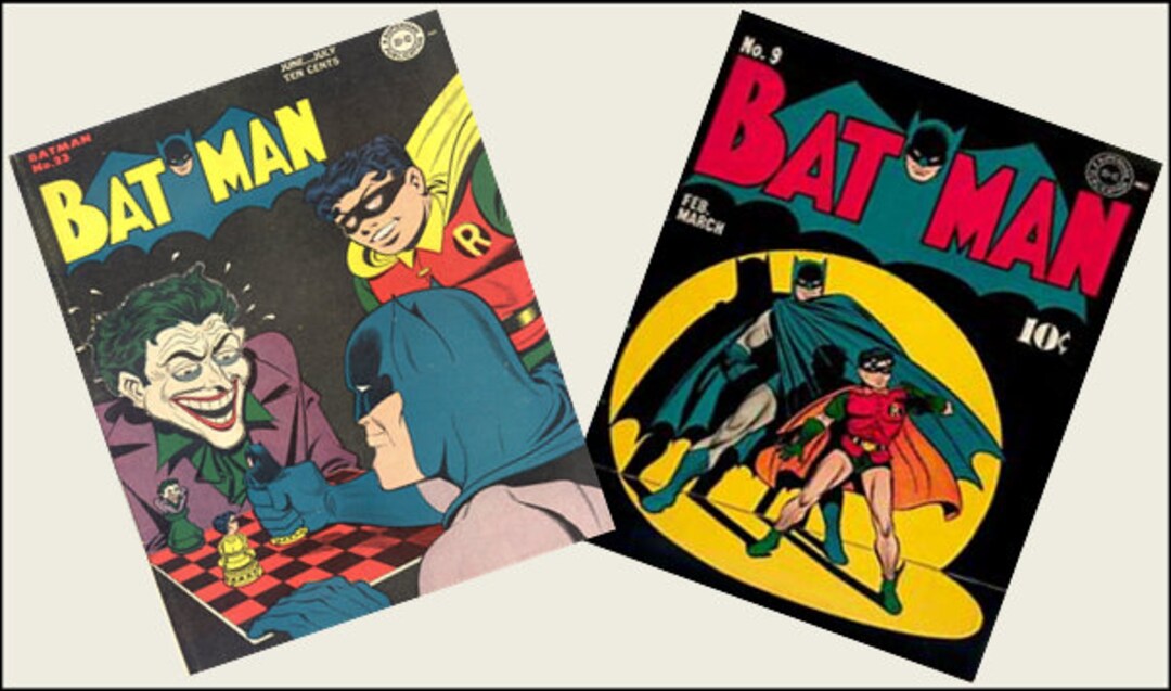 2 Miniature Vintage Style 'BAT-MAN' COMICS - Dollhouse 1/3 ......1/6 ...