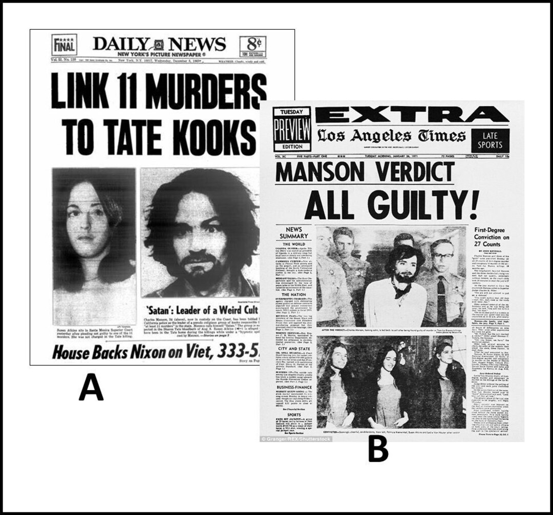 Mini Charles MANSON MURDERS 1971 Newspaper Dollhouse Mini 1/6 1/12 1/24 ...