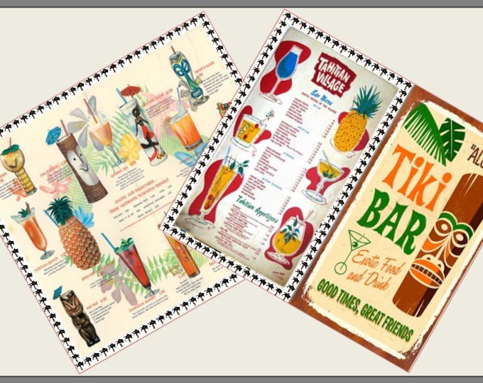 Miniature Vintage Tiki Bar MENUS - Dollhouse 1:6th 1/12 1/24 1/48 Scale ...